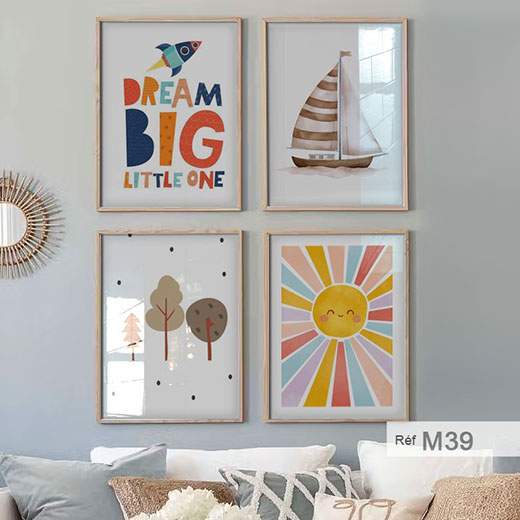 Quatre Tableaux décoratif chambre bébé & enfant garçon, Bateau & mer ...