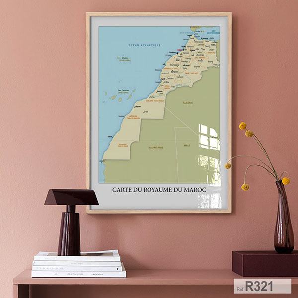 Carte du Maroc: Tableau decoration murale, villes et regions imprimé ...