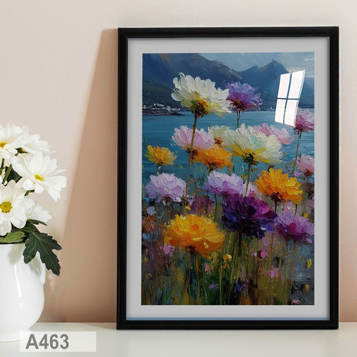 Tableau Floral Moderne, Paysage de Fleurs et et Montagnes Colorées ...